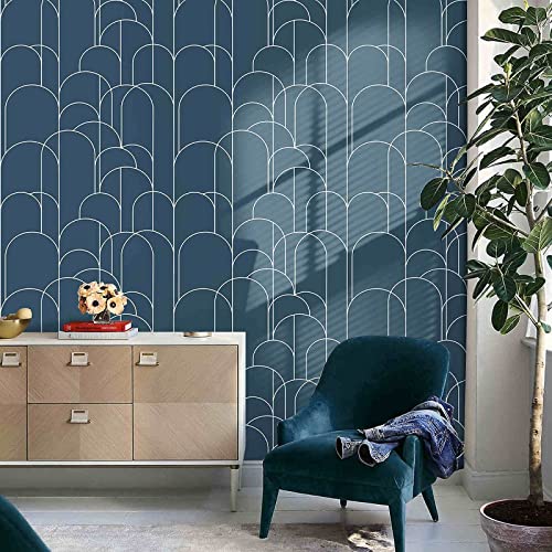 LXCREAT Peel and Stick Wallpaper Modern Blue Geometric Wallpaper 17.71 in X 118 in Self-Adhesive Removable Wallpaper Matte Wallpaper Easy to Line Up for Home Decoration and Furniture Renovation