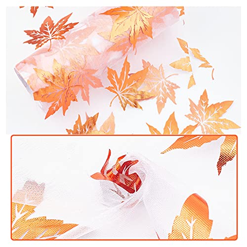 GORGECRAFT Maple Leaf Tulle Fabric Rolls Tulle Spool Ribbon 6 Inch by 10 Yards for Sewing Wedding Crafts Tutu Skirt Birthday Party Decorations (Orange Red)