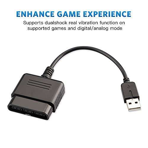 PS2 Controller to USB Adapter Converter Cable, Compatible with Sony PS1/PS2 Controller Gamepad to PS3/PC Controller