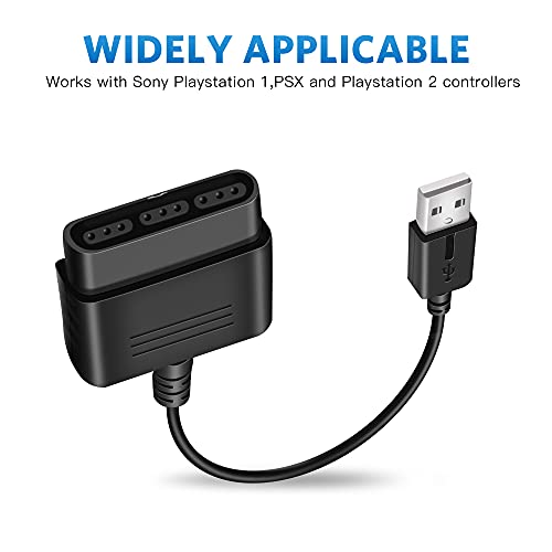 PS2 Controller to USB Adapter Converter Cable, Compatible with Sony PS1/PS2 Controller Gamepad to PS3/PC Controller