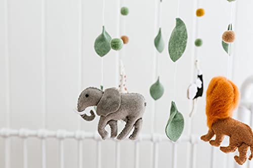 Sorrel + Fern Baby Crib Mobile - Safari Adventure (Elephant, Lion & Giraffe) - Nursery Decoration Ceiling Mobile and Baby Shower for Boys - for Boys & Girls