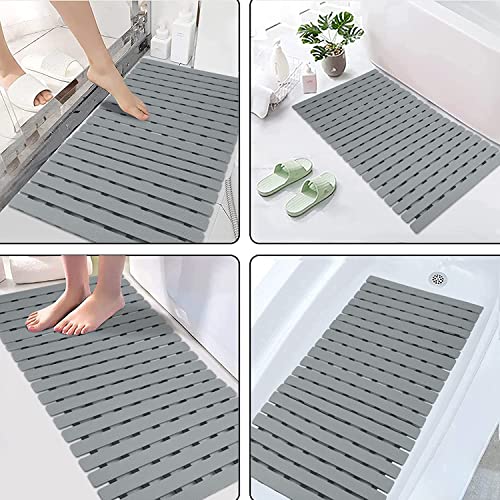 MBOSS Bath Tub Shower Mat Non Slip Bathtub Mats for Bathroom Shower Floor Mat Bath Mats for Shower Tub Anti Slip Shower Mat with Drain Hole and Large Suction Cups (Grey, 27.5 X 15.7 Inch)