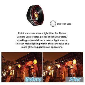 Phone Camera Lens,Clip on Cell Phone Lens kit 5 in 1, 235° Fisheye Lens + 25X Macro Lens + 0.62X Super Wide Angle Lens,Starlight+Kaleidoscope,for Most iPhone Android Phones and Smartphones