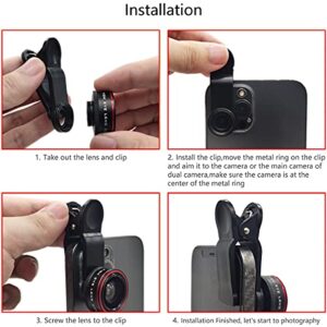 Phone Camera Lens,Clip on Cell Phone Lens kit 5 in 1, 235° Fisheye Lens + 25X Macro Lens + 0.62X Super Wide Angle Lens,Starlight+Kaleidoscope,for Most iPhone Android Phones and Smartphones