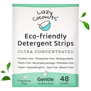 lazy coconuts laundry detergent sheets - sulfate-free, gentle - for sensitive skin, baby, hand wash - eco friendly, natural, hypoallergenic, sulfate free, fragrance free, unscented laundry soap