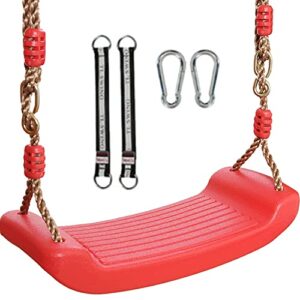 plastic swing seat,kids swing seat with 6.6ft adjustable rope and 2 carabiners,red swings for backyard playground indoor outdoor