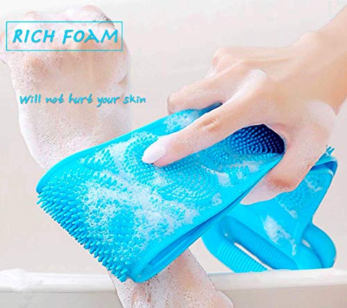 YOVECATHOU Silicone Bath Towel Back Brush Scrubber Exfoliating Scrub Body Wash Dual Side Super Soft, Deep Cleaning for Men Women Kids