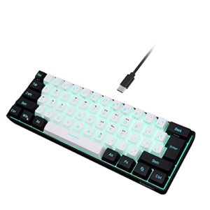 snpurdiri 60% wired gaming keyboard, rgb backlit ultra-compact mini keyboard, waterproof small compact 61 keys keyboard for pc/mac gamer, typist, travel, easy to carry on business trip(black-white)