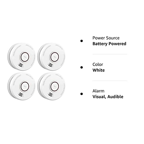 LSHOME 4 Pack Smoke Detector Fire Alarms 9V Battery Operated Photoelectric Sensor Smoke Alarms Easy to Install with Light Sound Warning, Test Button,9V Battery Included Fire Safety for Home Hotel