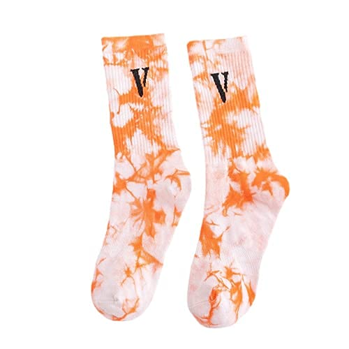 Aluo Socks Unisex Adult Sockshosiery Dye Letter V Designer Socks Fashion Trend Hip Hop Socks (White),One Size