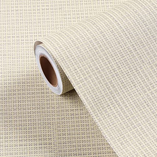 FunStick Beige Wallpaper Stick and Peel for Bedroom Waterproof Grasscloth Peel and Stick Wallpaper Textured Geometric Wall Paper Self Adhesive Beige Contact Paper for Cabinets Walls Shelves 12"x200"