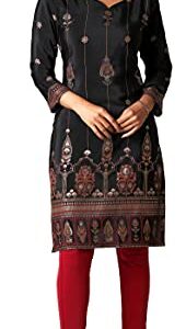 India Kurtis for Women Silk Long Indian Kurta Tunic Party Wear Tops (Black, M)