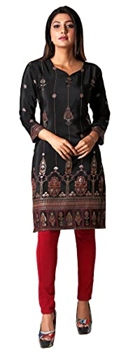 India Kurtis for Women Silk Long Indian Kurta Tunic Party Wear Tops (Black, M)