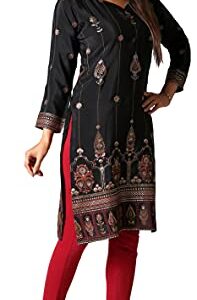 India Kurtis for Women Silk Long Indian Kurta Tunic Party Wear Tops (Black, M)