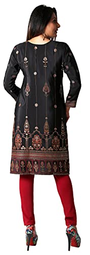 India Kurtis for Women Silk Long Indian Kurta Tunic Party Wear Tops (Black, M)