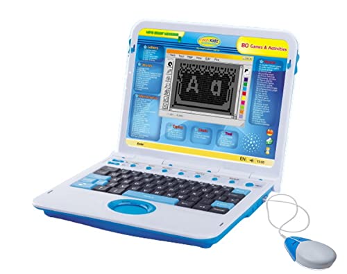 Tech Kidz My Exploration Toy Laptop Educational Learning Computer, 80 Challenging Learning Games and Activities, LCD Screen, Keyboard and Mouse Included (Blue), Ages 5+