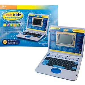 Tech Kidz My Exploration Toy Laptop Educational Learning Computer, 80 Challenging Learning Games and Activities, LCD Screen, Keyboard and Mouse Included (Blue), Ages 5+