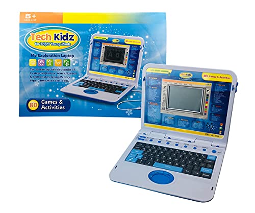 Tech Kidz My Exploration Toy Laptop Educational Learning Computer, 80 Challenging Learning Games and Activities, LCD Screen, Keyboard and Mouse Included (Blue), Ages 5+