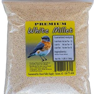 Desert Valley Premium White Millet Proso Seeds - Wild Bird Food- Cardinal, Finch & More (3-Pounds)