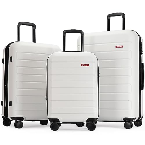 GinzaTravel 3-Piece ABS Luggage Set with TSA Locks, Expandable, and Friction-Resistant in white - Includes 20", 24" & 28" Spinner Suitcases