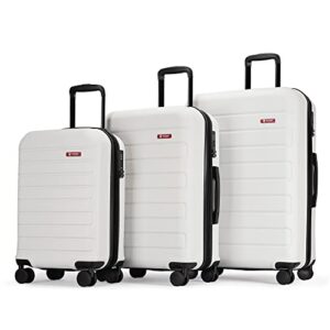 GinzaTravel 3-Piece ABS Luggage Set with TSA Locks, Expandable, and Friction-Resistant in white - Includes 20", 24" & 28" Spinner Suitcases