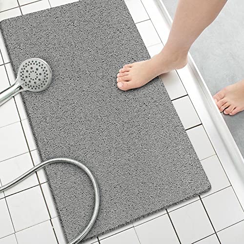 SONGZIMING Shower Mat Non Slip Without Suction Cups, 32x17 Inch, PVC Loofah Bath Mat for Textured Tub Surface, Bathroom, Bathroom, Quick Drying (Grey)