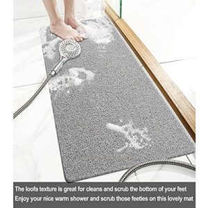 SONGZIMING Shower Mat Non Slip Without Suction Cups, 32x17 Inch, PVC Loofah Bath Mat for Textured Tub Surface, Bathroom, Bathroom, Quick Drying (Grey)