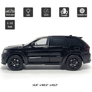 Grand Cherokee Trackhawk Toy Car Diecast Model Car 1/32 Scale SUV Vehicle Metal Zinc Alloy Casting, Light Sound, 4 Doors Open, Boys Toys Kids Birthday Gifts Mens Collection, Black