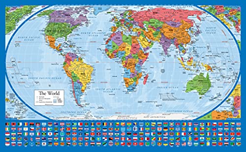 Equal Earth World Map Poster - map design shows continents at true relative size. (LAMINATED, 18” x 29”)