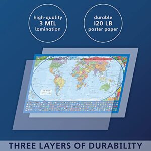 Equal Earth World Map Poster - map design shows continents at true relative size. (LAMINATED, 18” x 29”)