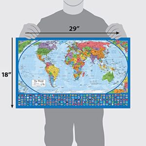 Equal Earth World Map Poster - map design shows continents at true relative size. (LAMINATED, 18” x 29”)