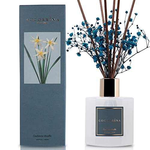 Cocorrína Premium Reed Diffuser Set with Preserved Baby's Breath & Cotton Stick Cashmere Vanilla | 6.7oz Scent Fragrance Oil Diffuser for Bedroom Bathroom Home Décor