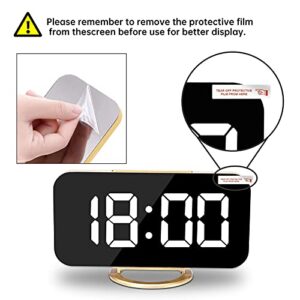 Digital Alarm Clock,7 in LED Mirrored Clocks Large Display,with 2 USB Charger Ports,Auto Dim,Night Mode,Modern Desktop Electronic Clocks for Bedroom Home Office Decor - Gold