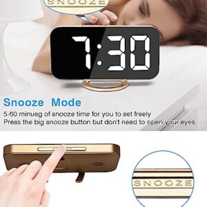 Digital Alarm Clock,7 in LED Mirrored Clocks Large Display,with 2 USB Charger Ports,Auto Dim,Night Mode,Modern Desktop Electronic Clocks for Bedroom Home Office Decor - Gold