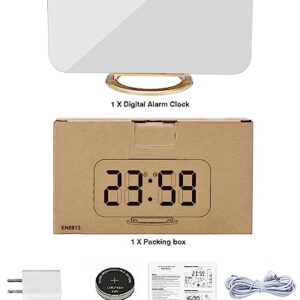 Digital Alarm Clock,7 in LED Mirrored Clocks Large Display,with 2 USB Charger Ports,Auto Dim,Night Mode,Modern Desktop Electronic Clocks for Bedroom Home Office Decor - Gold