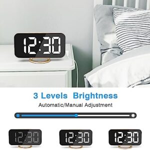 Digital Alarm Clock,7 in LED Mirrored Clocks Large Display,with 2 USB Charger Ports,Auto Dim,Night Mode,Modern Desktop Electronic Clocks for Bedroom Home Office Decor - Gold