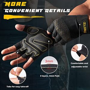 FREETOO Workout Gloves for Men 2021 Latest, [Full Palm Protection] [Ultra Ventilated] Weight Lifting Gloves with Cushion Pads and Silicone Grip Gym Gloves Durable Training Gloves for Exercise Fitness