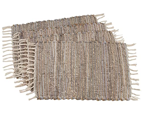 Fennco Styles Chindi Cotton Jute Placemats with Fringe 14 x 20 Inch, Set of 4 - Blue-Grey Table Mats for Home, Dining Room, Banquets, Family Gathering and Special Occasion