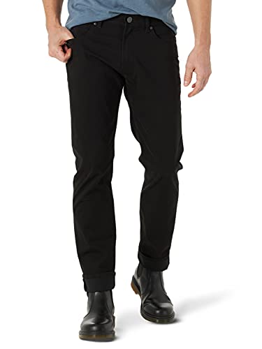 Lee Men's Extreme Motion Straight Fit 5 Pocket Pant, Union-All Black, 36W x 30L