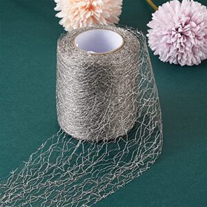 Pandahall 20 Yards Spider Web Lace Net 3 Inches Silver Mesh Ribbon Roll Big Hole Tulle for DIY Craft Flower Gift Packaging Skirt Making Door Curtain Background