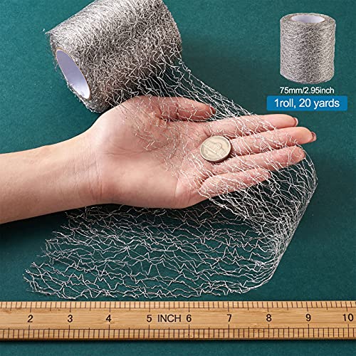 Pandahall 20 Yards Spider Web Lace Net 3 Inches Silver Mesh Ribbon Roll Big Hole Tulle for DIY Craft Flower Gift Packaging Skirt Making Door Curtain Background