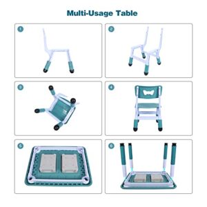 RedSwing 3 in 1 Kids Table and Chair Set, Multi Activity Drawing Table with 2 Chairs for Toddlers, Plastic Height Adjustable Play Table with Storage Bins, Blue