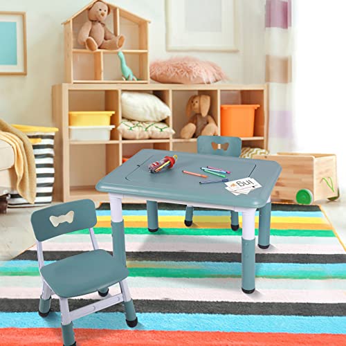 RedSwing 3 in 1 Kids Table and Chair Set, Multi Activity Drawing Table with 2 Chairs for Toddlers, Plastic Height Adjustable Play Table with Storage Bins, Blue