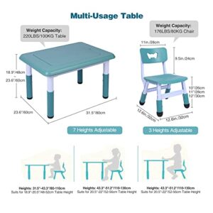 RedSwing 3 in 1 Kids Table and Chair Set, Multi Activity Drawing Table with 2 Chairs for Toddlers, Plastic Height Adjustable Play Table with Storage Bins, Blue