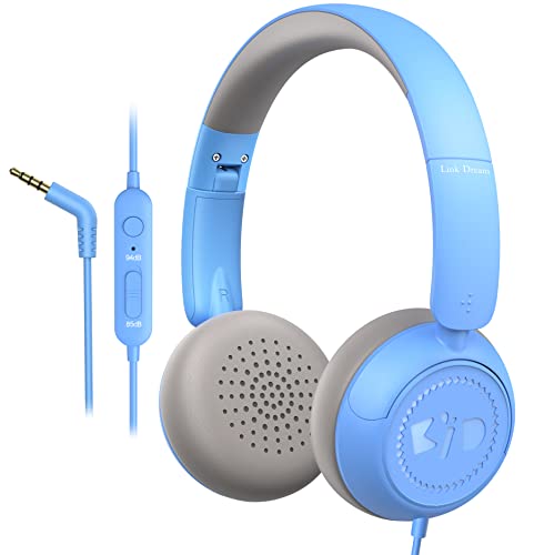 Link Dream Kids Headphones for School with Microphone Stereo On-Ear Folding 85/94dB Volume Control Child Headphones for Kids/Boys/Girls/iPad/Fire Tablet/PC/Travel, Blue