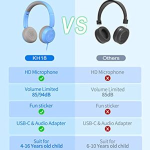 Link Dream Kids Headphones for School with Microphone Stereo On-Ear Folding 85/94dB Volume Control Child Headphones for Kids/Boys/Girls/iPad/Fire Tablet/PC/Travel, Blue