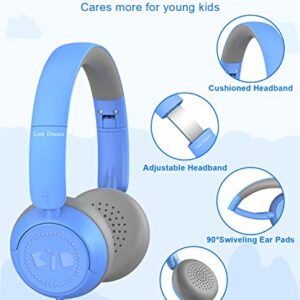 Link Dream Kids Headphones for School with Microphone Stereo On-Ear Folding 85/94dB Volume Control Child Headphones for Kids/Boys/Girls/iPad/Fire Tablet/PC/Travel, Blue