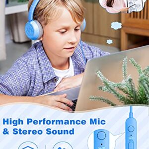 Link Dream Kids Headphones for School with Microphone Stereo On-Ear Folding 85/94dB Volume Control Child Headphones for Kids/Boys/Girls/iPad/Fire Tablet/PC/Travel, Blue