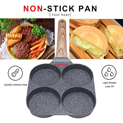 Bobikuke Egg Frying Pan, Fried Egg Pan Nonstick 4 Cups Pancake Pan Aluminium Alloy Cooker for Breakfast, Egg Pan Suitable for Gas Stove & Induction Cooker,100% Free of PFOS (Black)