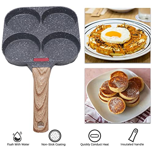 Bobikuke Egg Frying Pan, Fried Egg Pan Nonstick 4 Cups Pancake Pan Aluminium Alloy Cooker for Breakfast, Egg Pan Suitable for Gas Stove & Induction Cooker,100% Free of PFOS (Black)